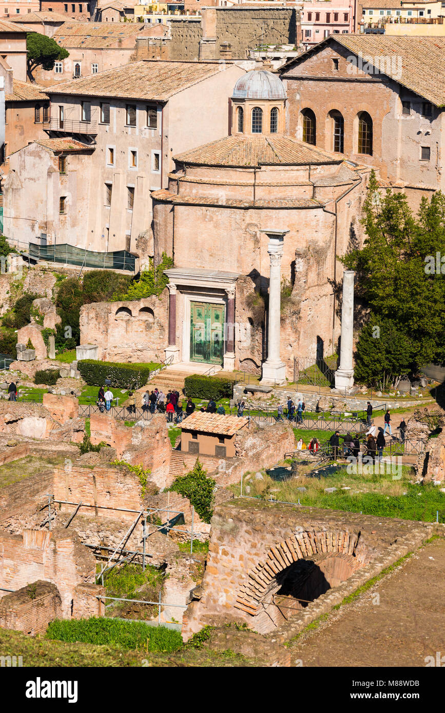 Ancient Rome city skyline with Santi Cosma e Damiano church at the ...