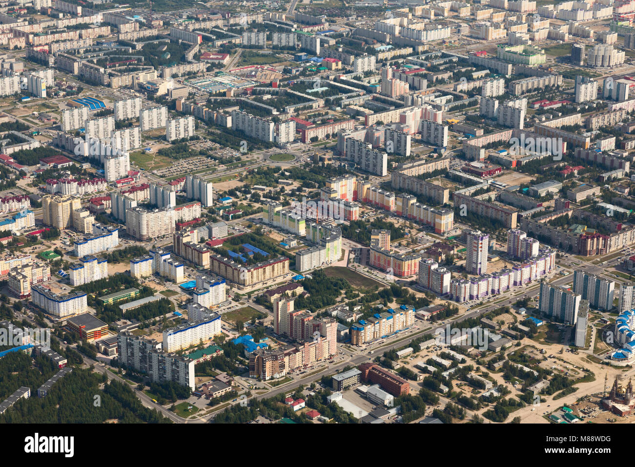 Aerial view of the city of Nizhnevartovsk, Tyumen region, Russia. This ...