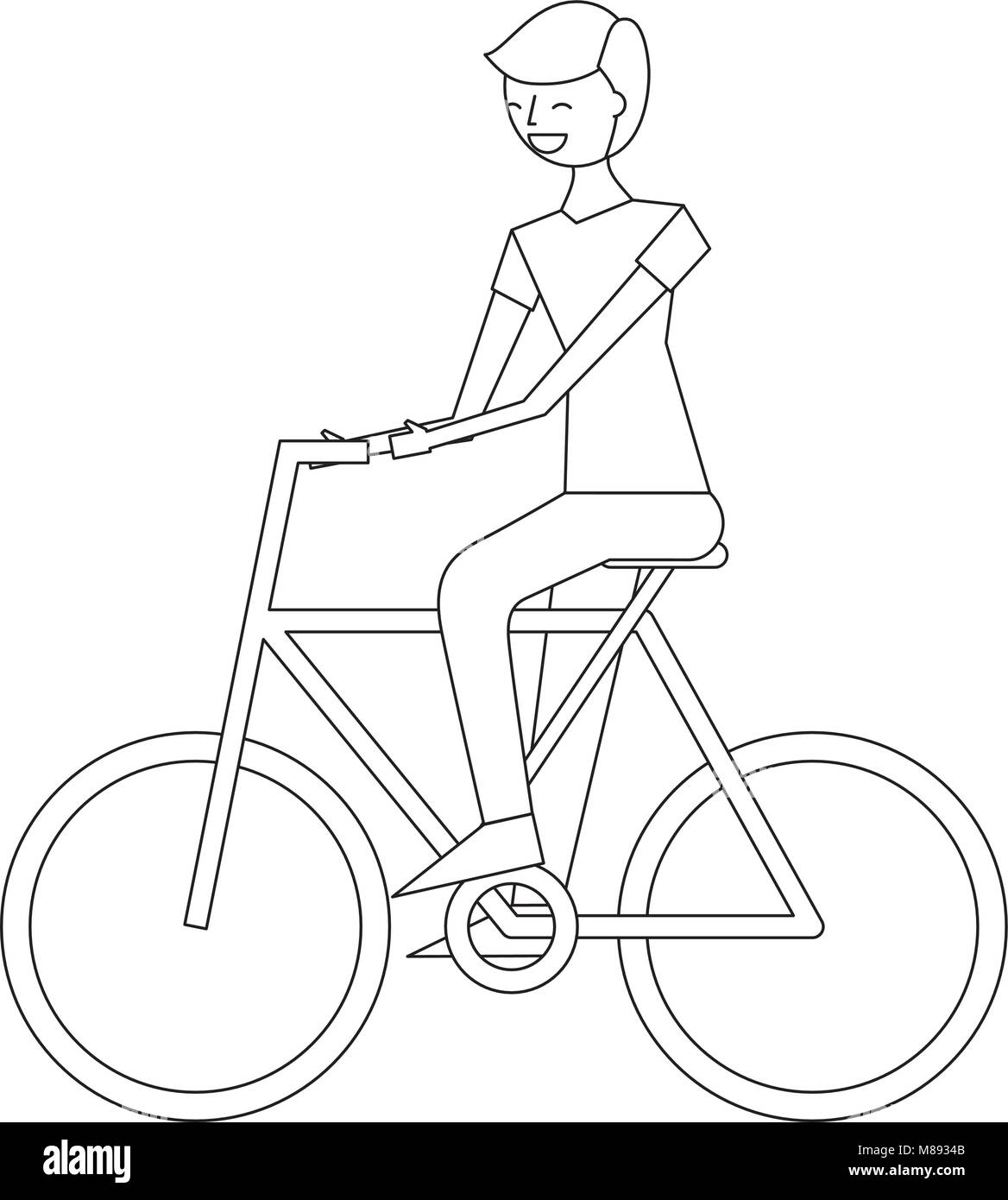 young man riding bike activity vector illustration thin line Stock ...