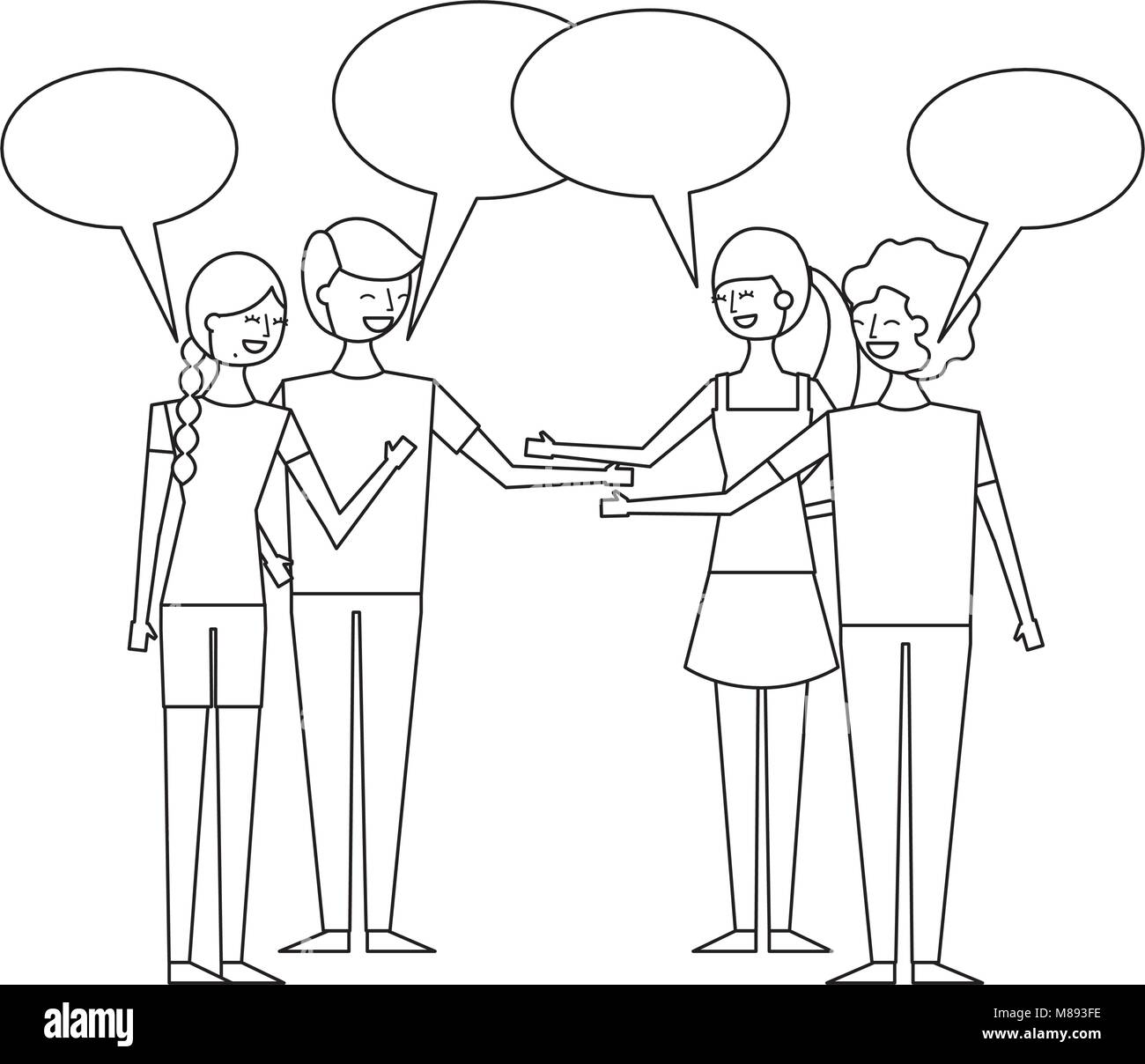 people couples speech bubbles dialog vector illustration thin line ...