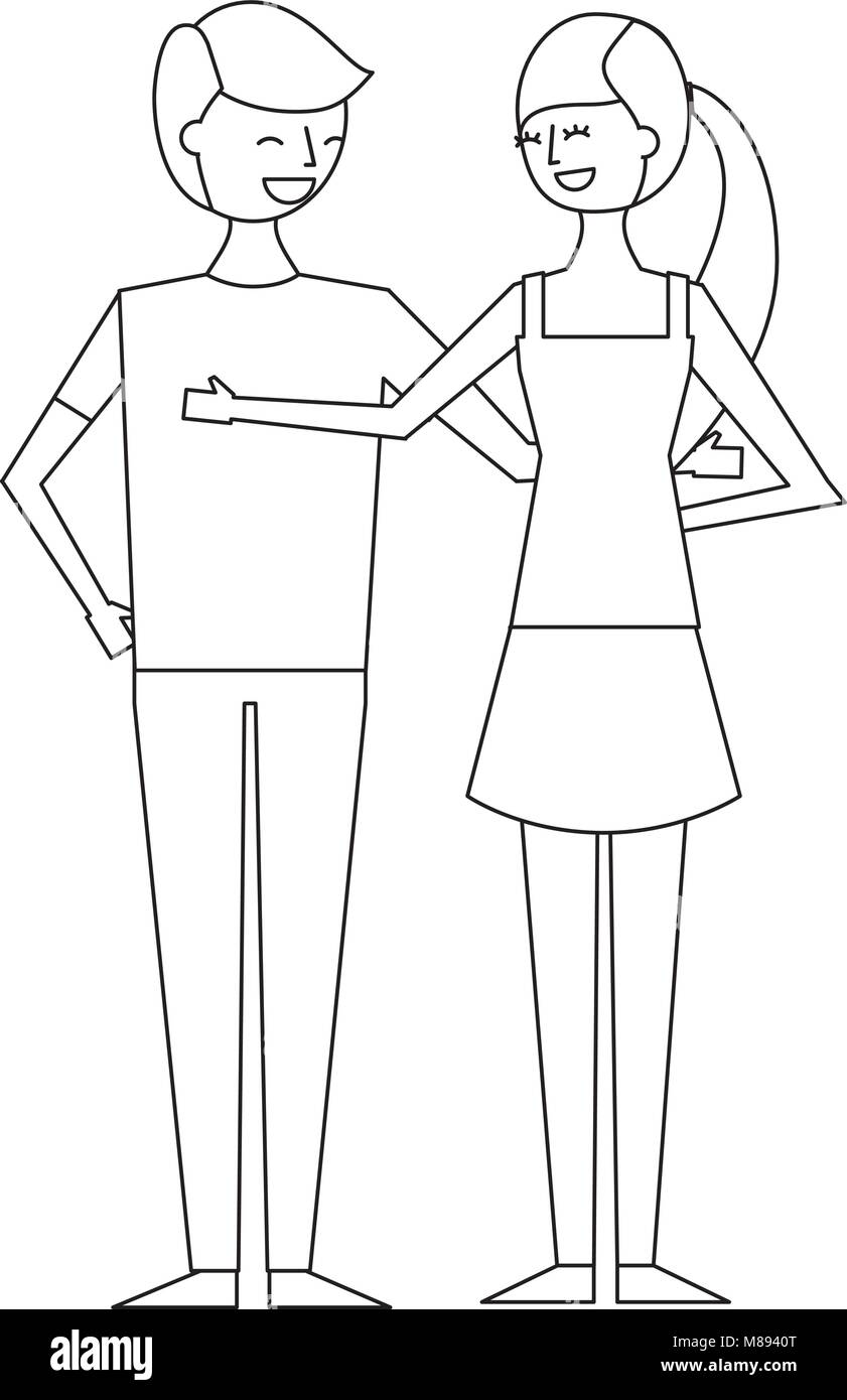 couple of young people characters vector illustration thin line Stock ...
