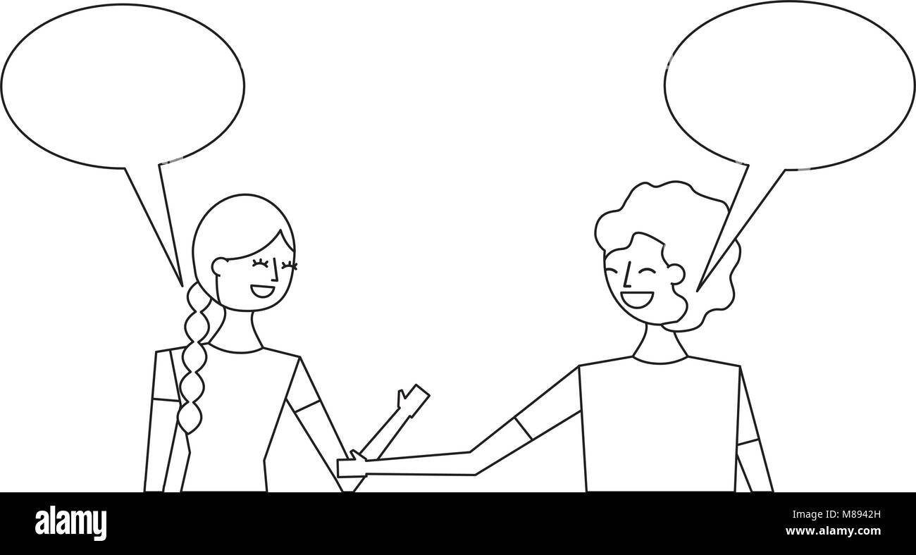 couple of young people speech bubbles talking vector illustration thin ...