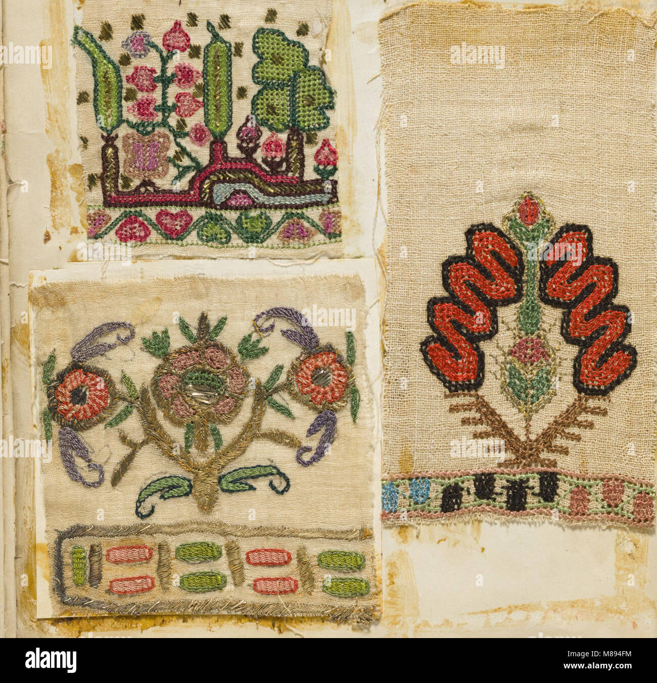 This 1800 embroidery sample book contains designs and patterns used in ...
