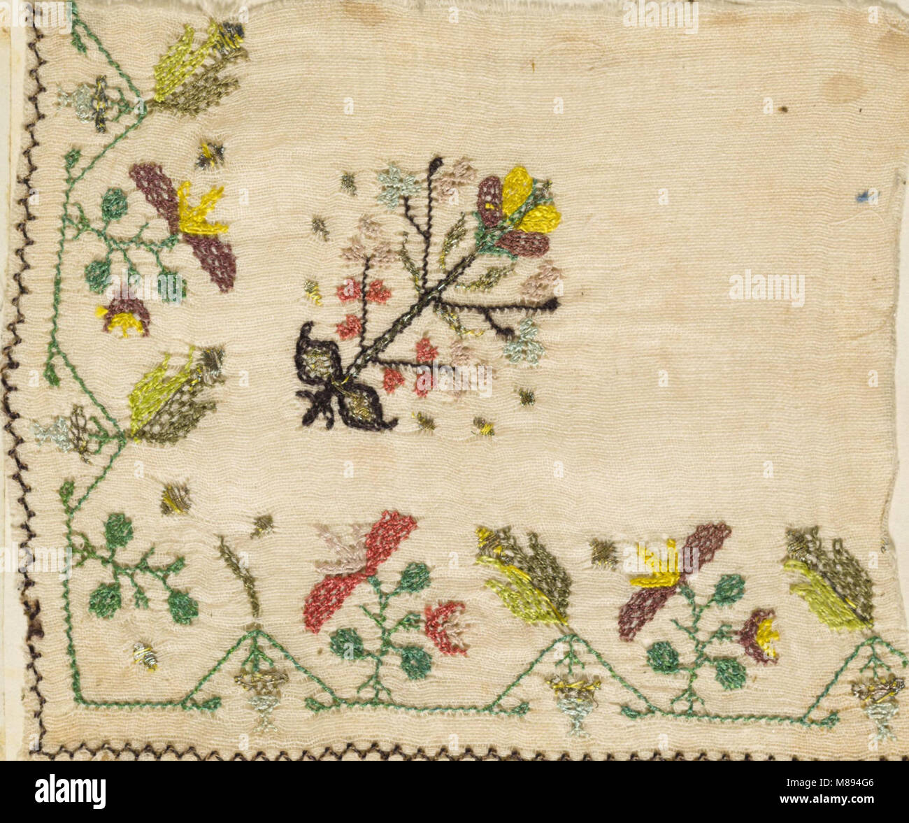 The 'Embroidery Sample Book' (1800) showcases various stitching ...