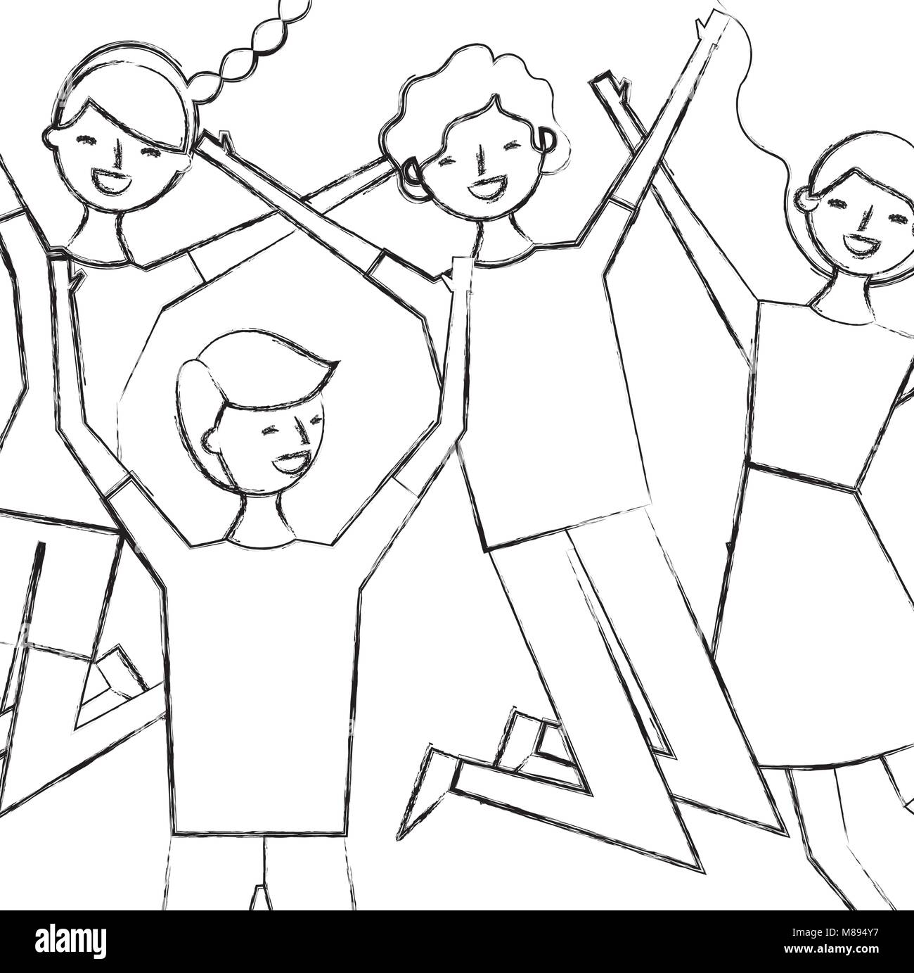 people group man and woman jumping funny vector illustration sketch ...