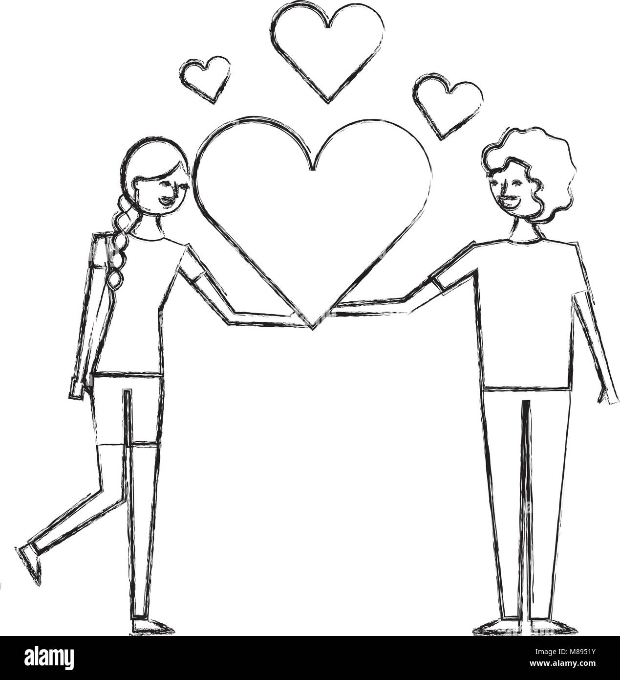 couple of young people in love heart romantic vector illustration ...