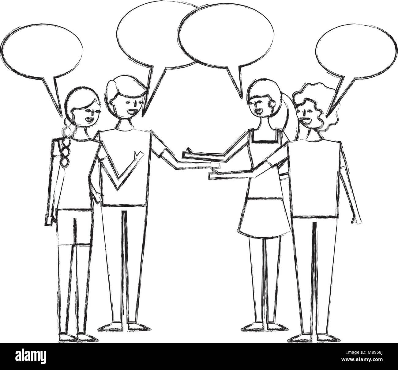 People Couples Speech Bubbles Dialog Vector Illustration Sketch Design Stock Vector Image And Art