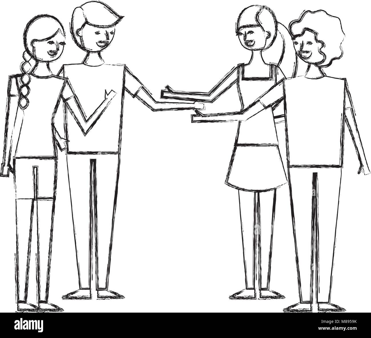 people couples friends together handshake vector illustration sketch ...