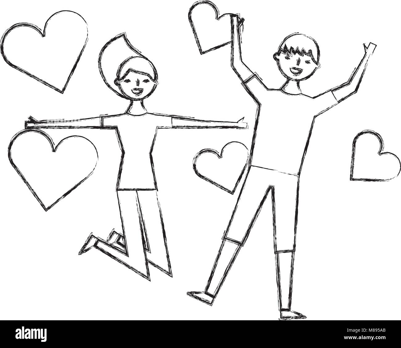 couple of young people in love heart romantic vector illustration ...