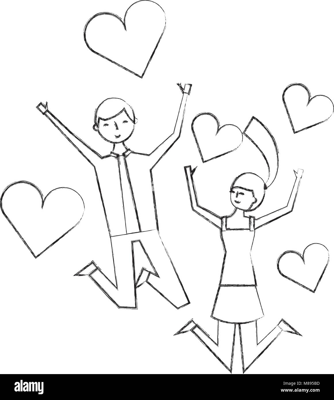 couple of young people in love heart romantic vector illustration ...