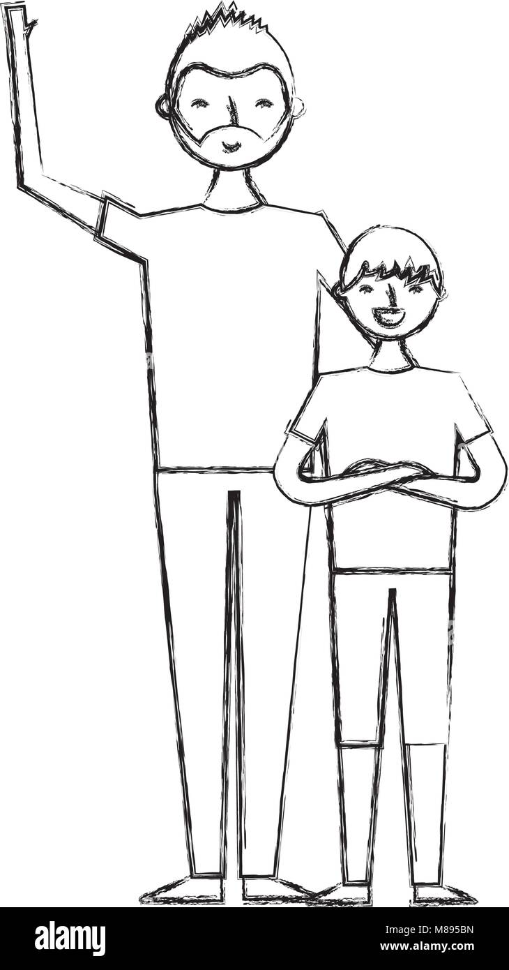 beard young man with boy together vector illustration sketch design ...