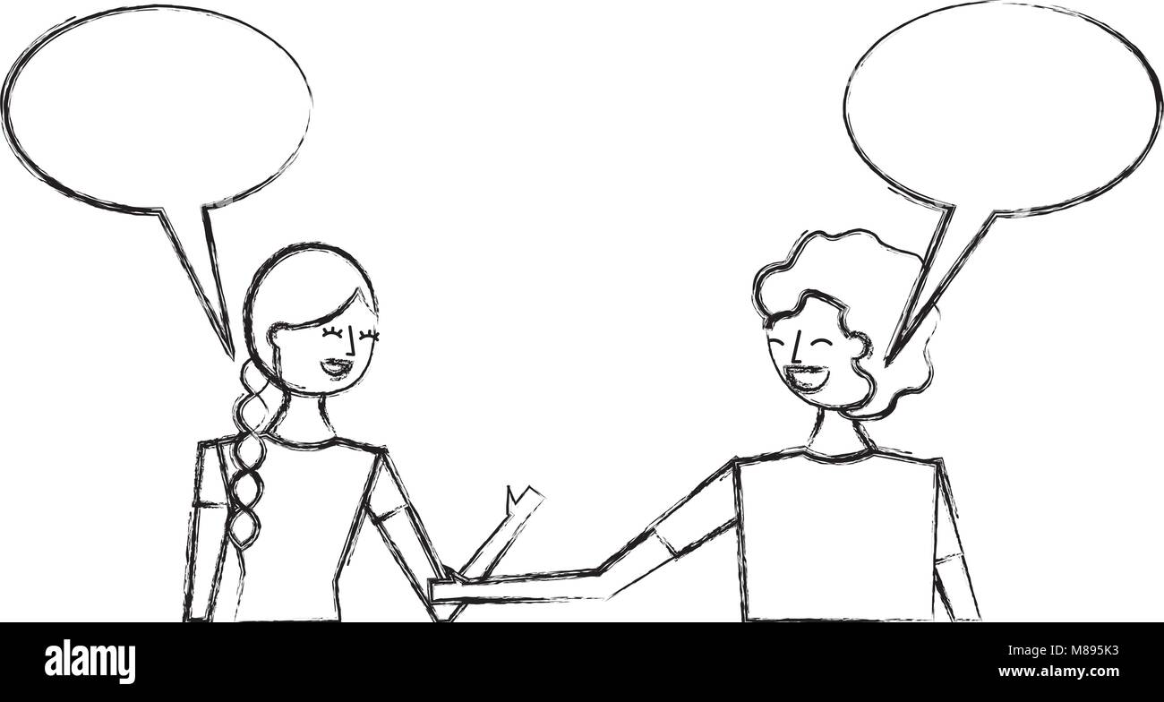 couple of young people speech bubbles talking vector illustration ...