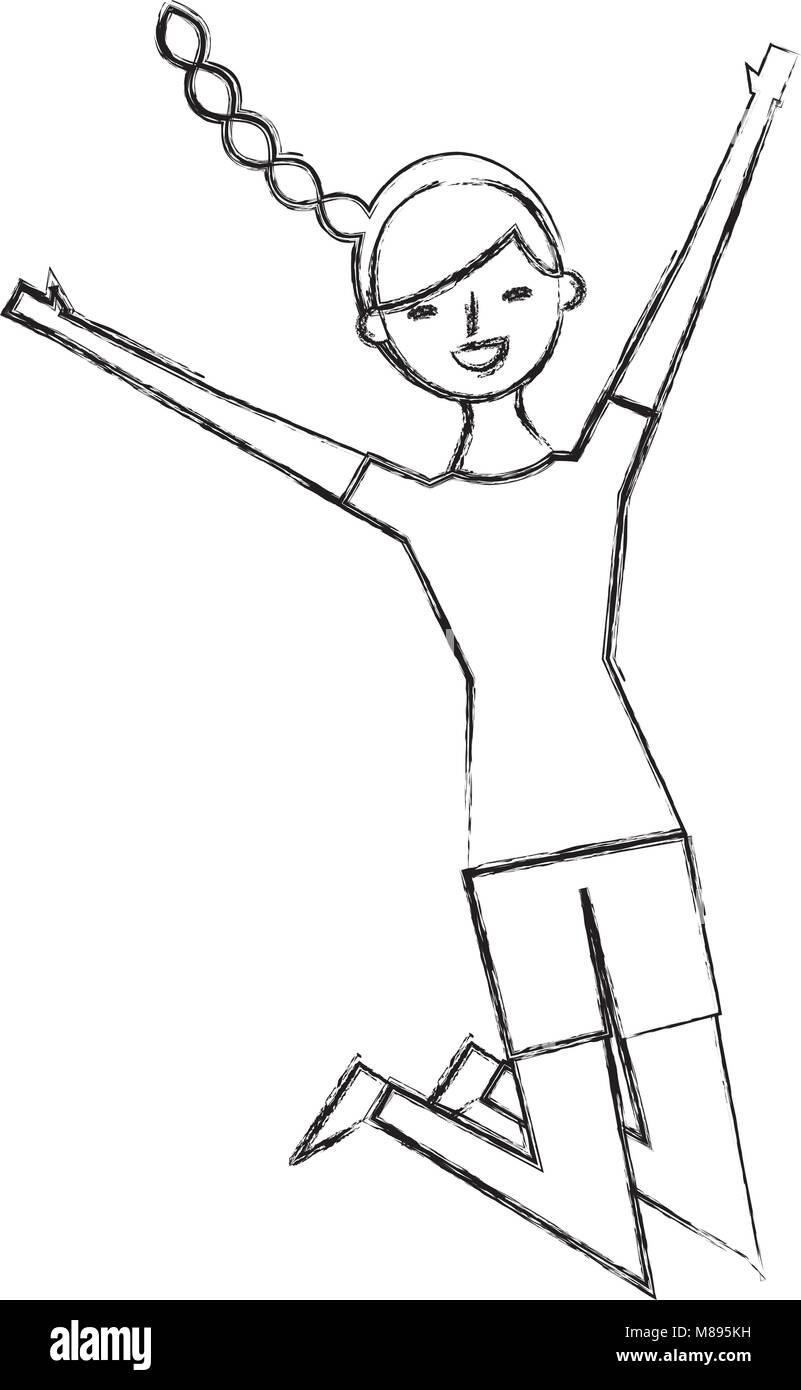 people female jumping enjoy character vector illustration sketch design ...