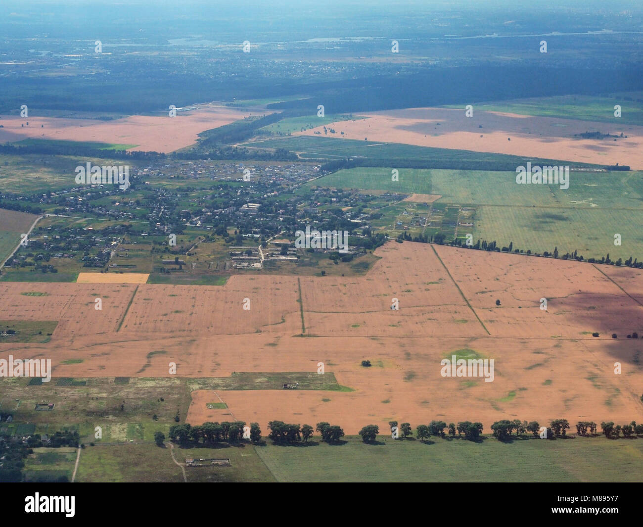 Fields around Kiev, photographed from the height, alternation of green ...