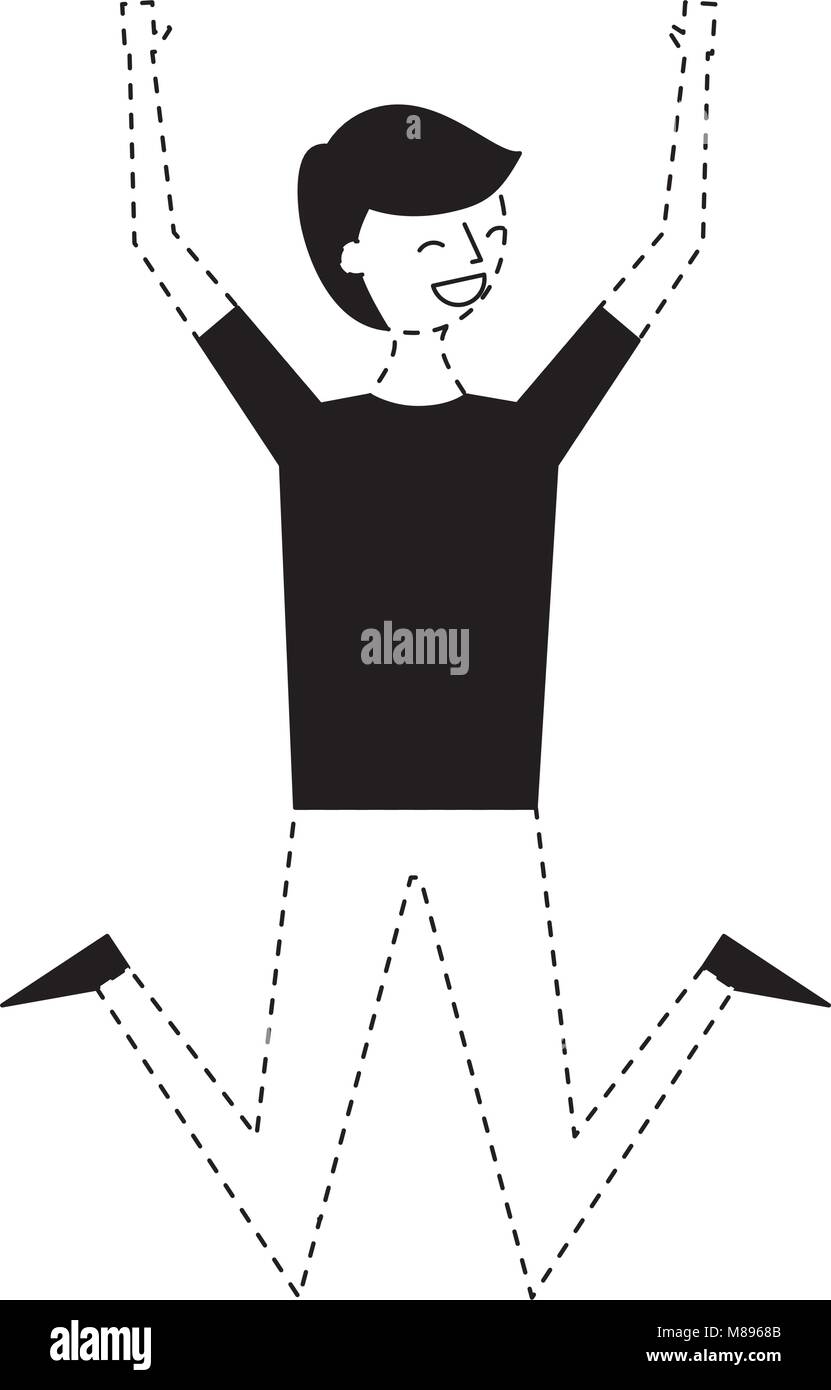 jumping young people male man vector illustration monochrome dotted ...