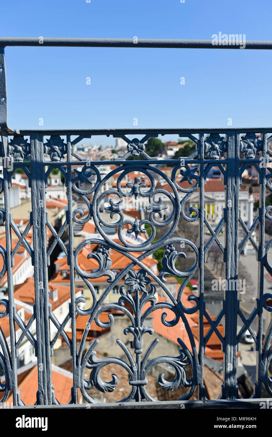 The decorative railings of the Santa Justa lift in Lisbon, Portugal ...