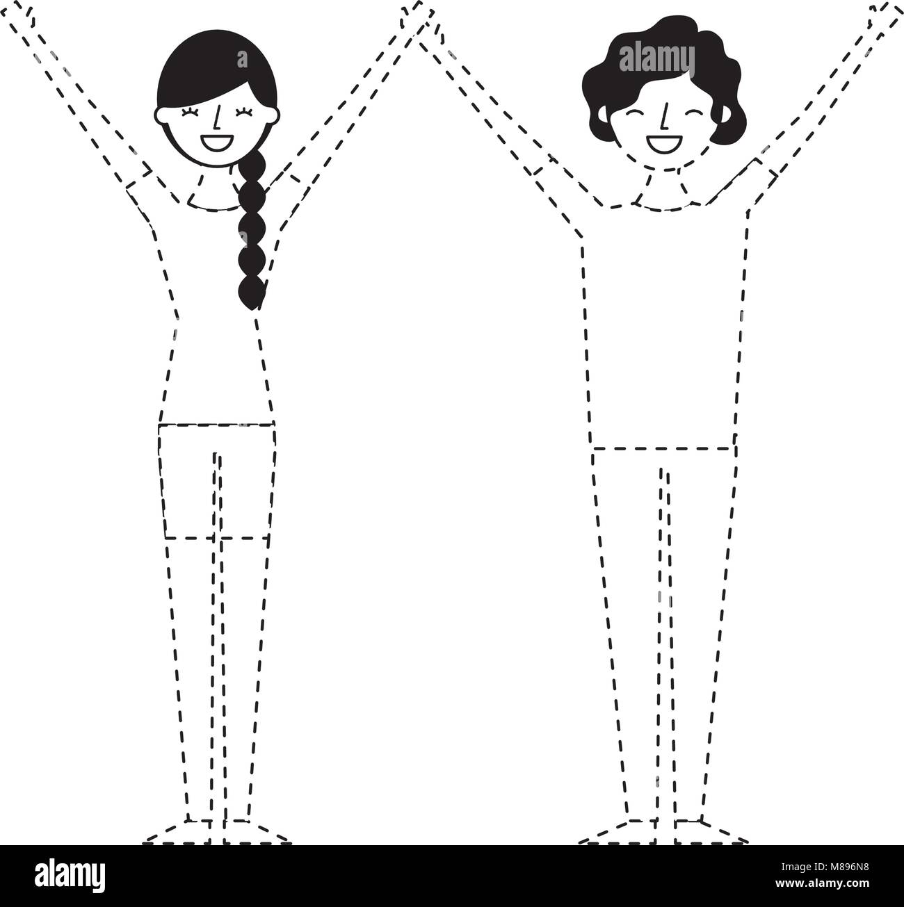 couple of young raised arms people characters vector illustration ...