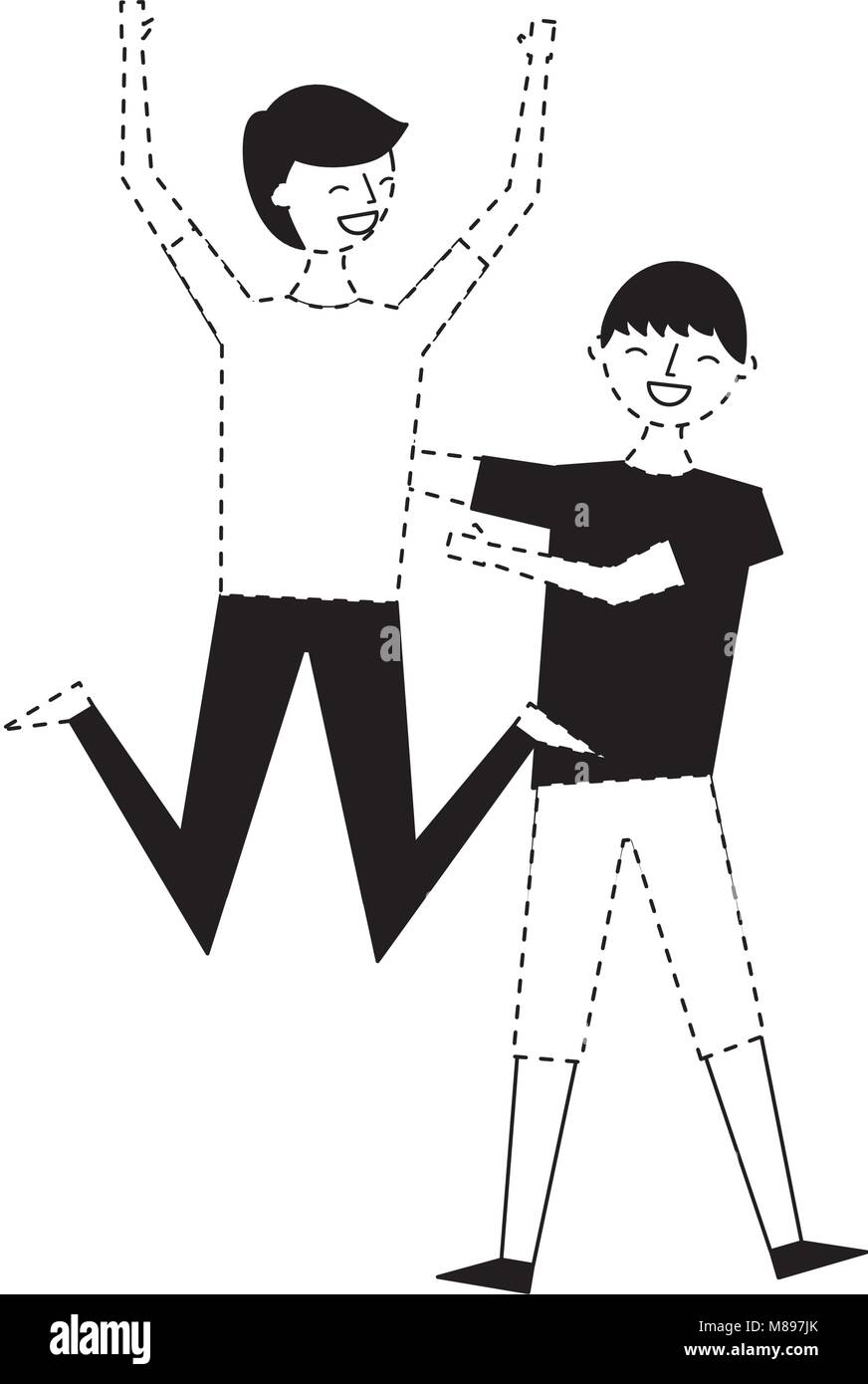 people male character men friends vector illustration monochrome dotted ...