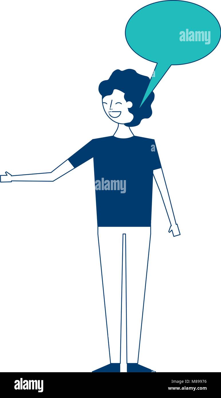 young people male man with speech bubble talk vector illustration green ...
