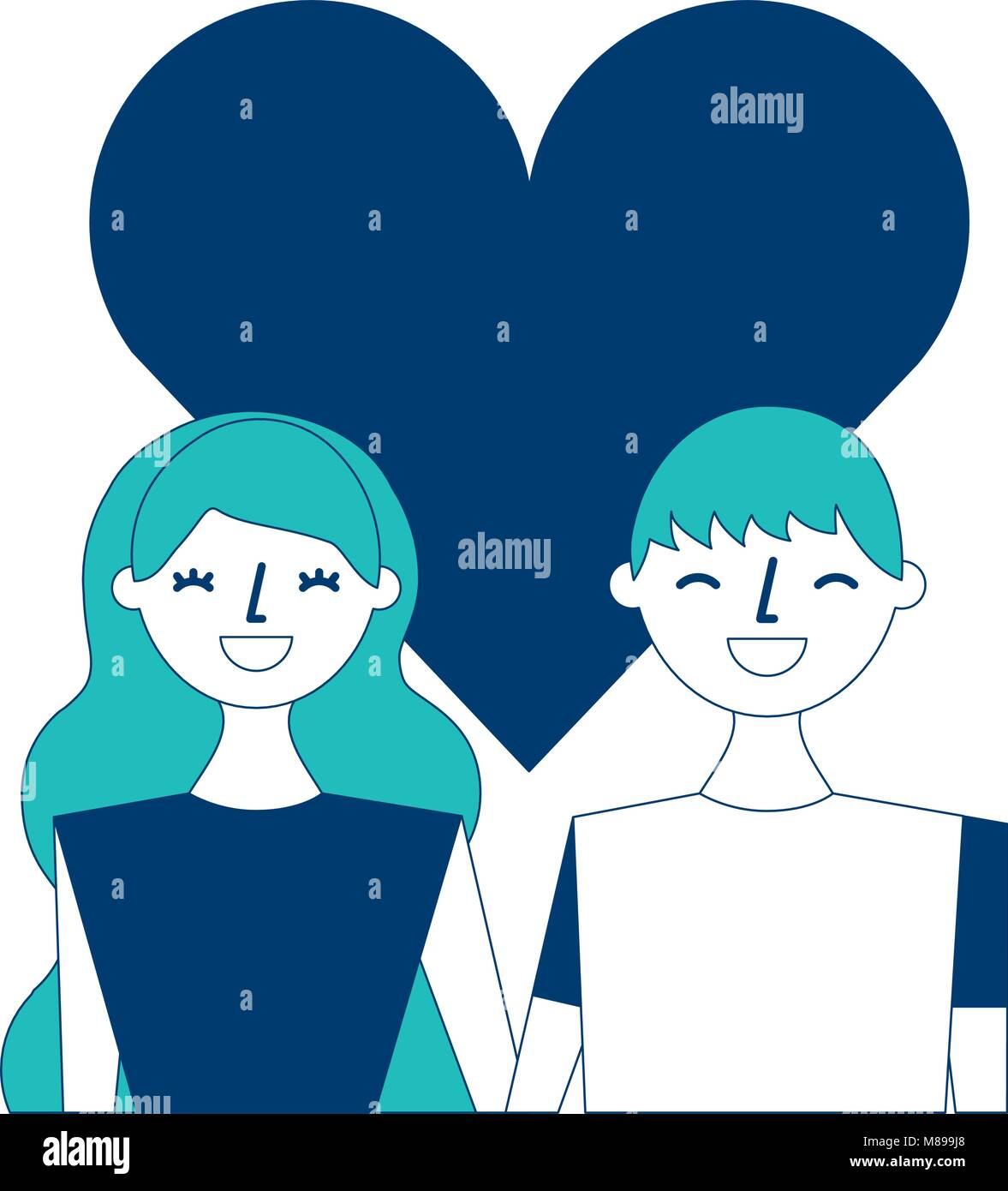 couple of young people in love heart romantic vector illustration green ...