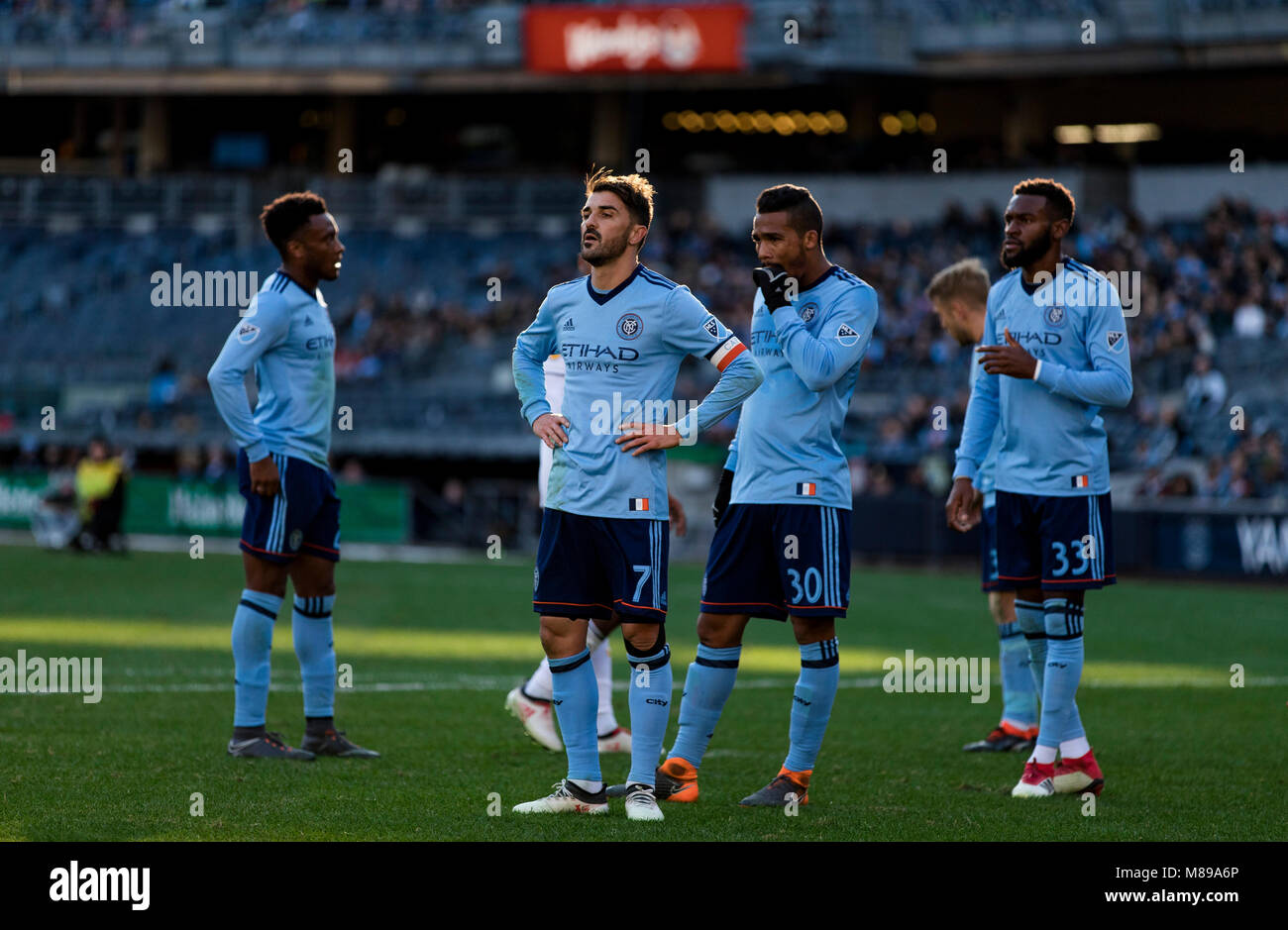 NYCFC's captain David Villa (7) stands with his teammates in the second ...