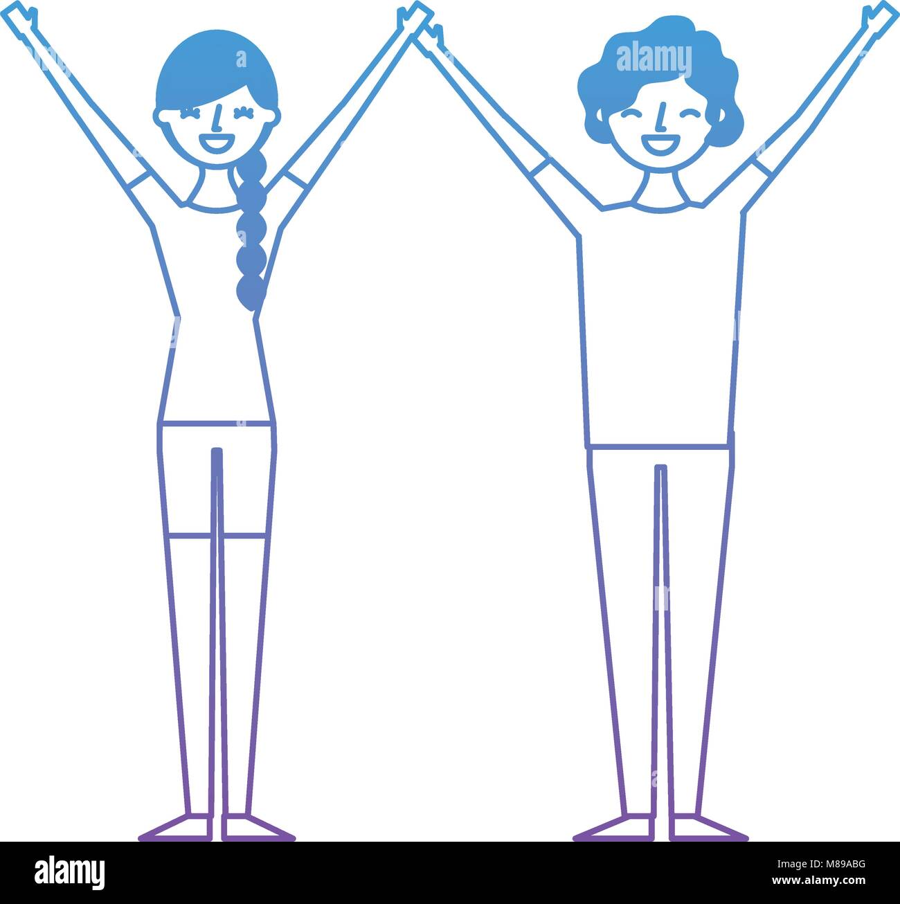 couple of young raised arms people characters vector illustration ...