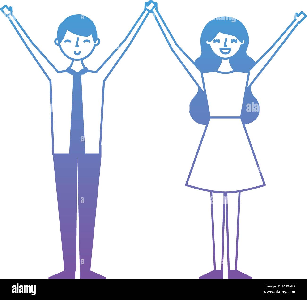 couple of young raised arms people characters vector illustration ...