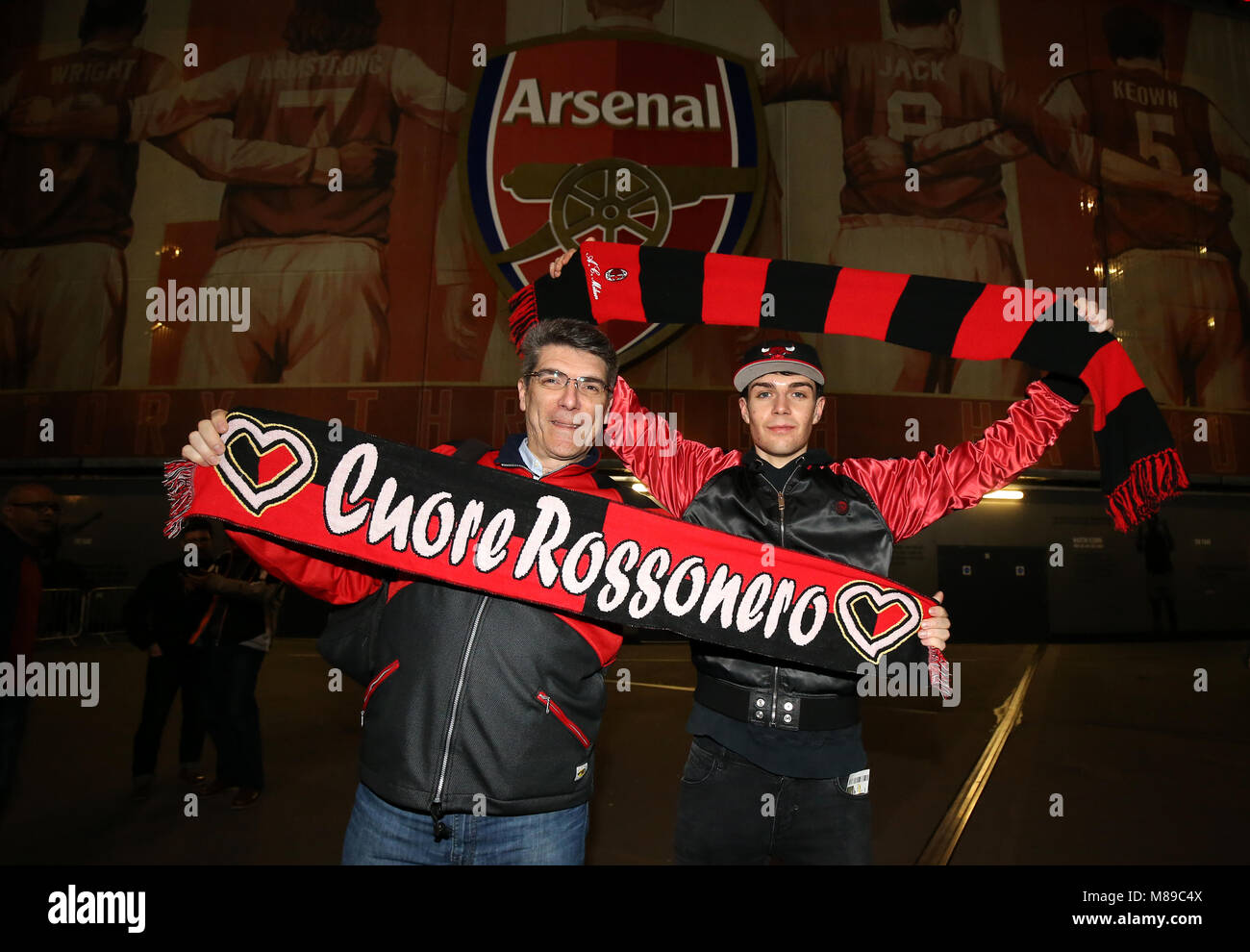 AC Milan fans pose for photos prior to the UEFA Europa League round of ...