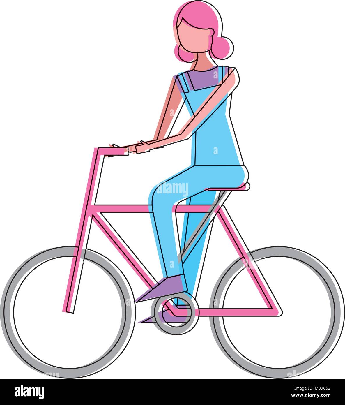 beautiful young happy woman riding in bicycle vector illustration Stock ...