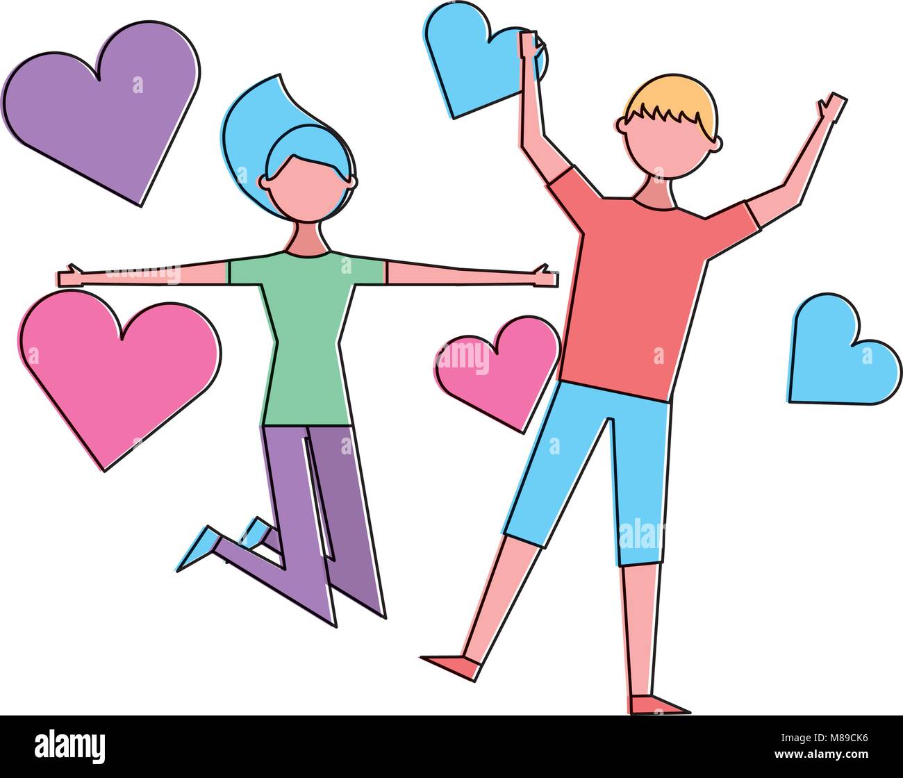 couple of young people in love heart romantic vector illustration Stock ...