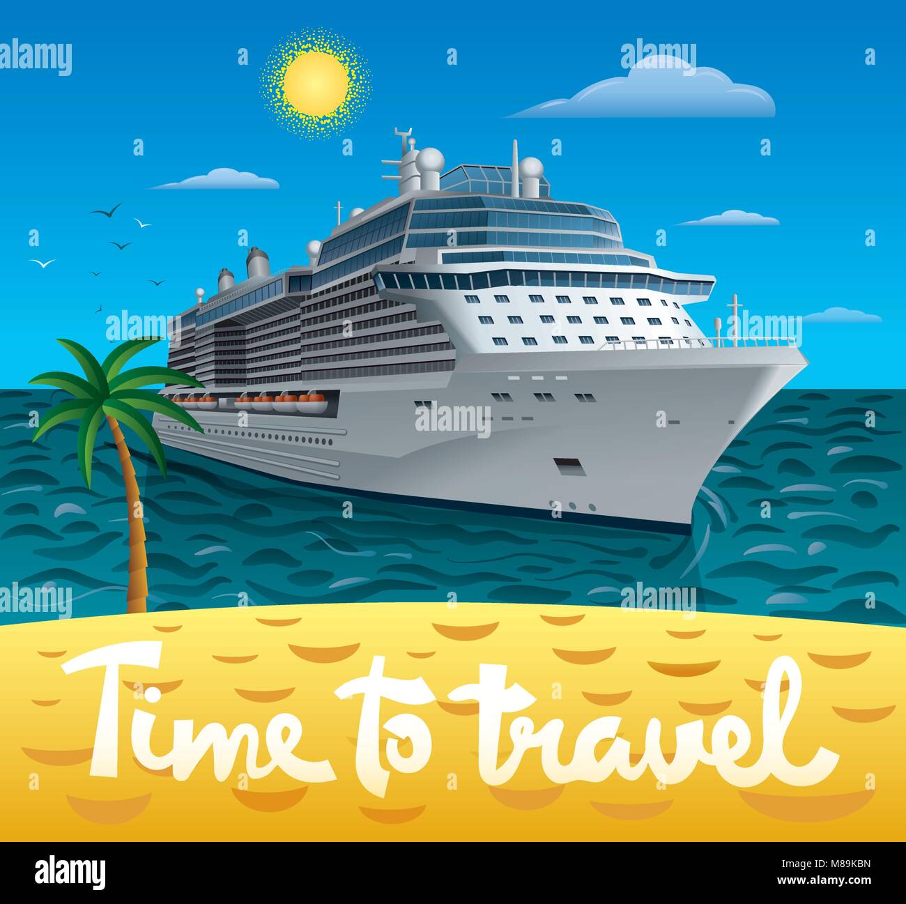 illustration of cruise ship to tropical sea beach resort Stock Vector ...