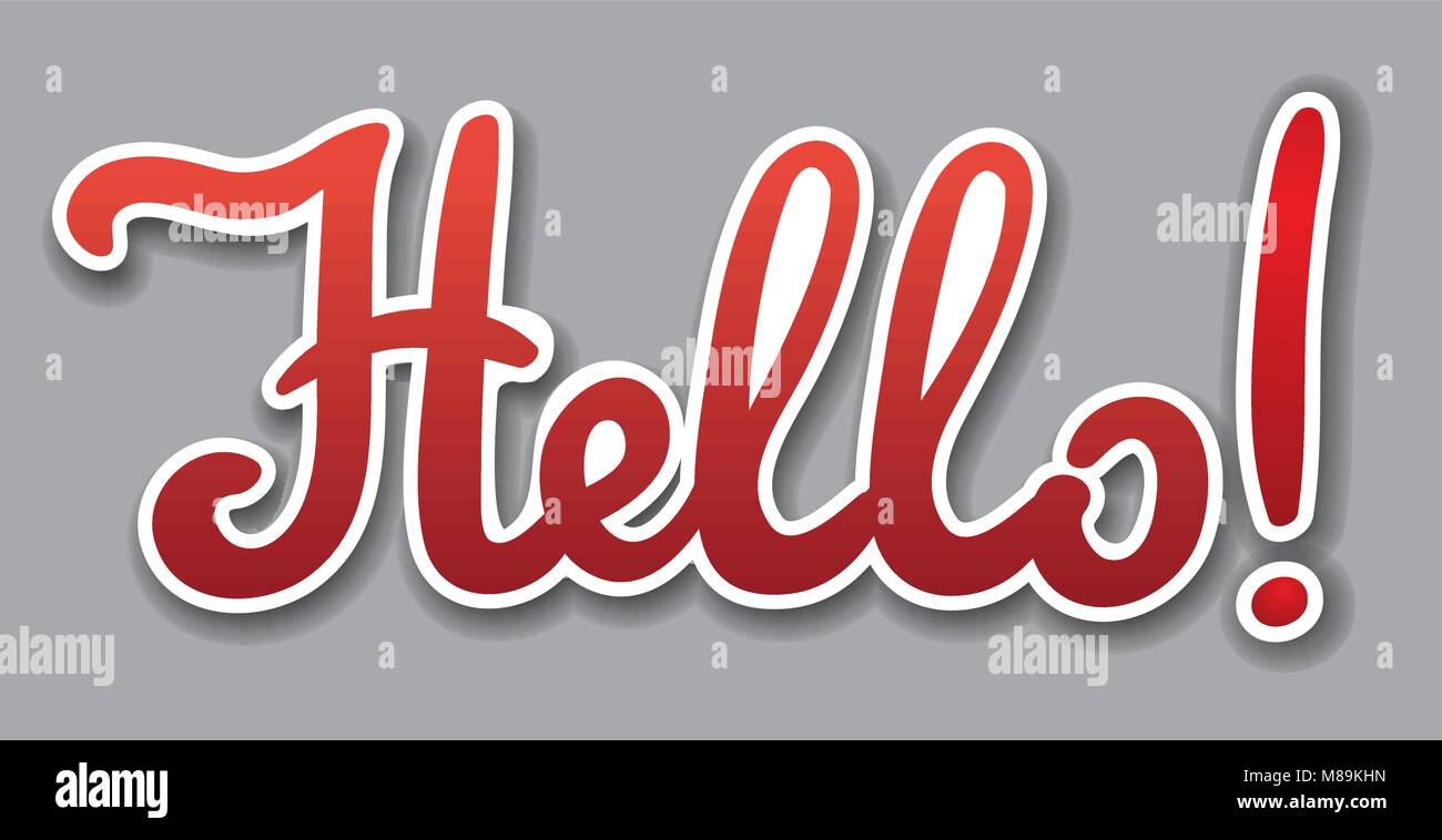 illustration of calligraphic handwritten lettering sticker hello Stock ...