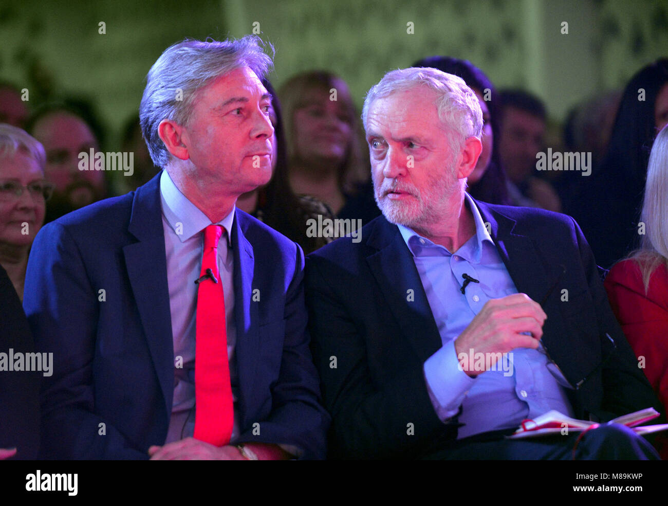 Labour leader Jeremy Corbyn and Richard Leonard speak at a campaign ...