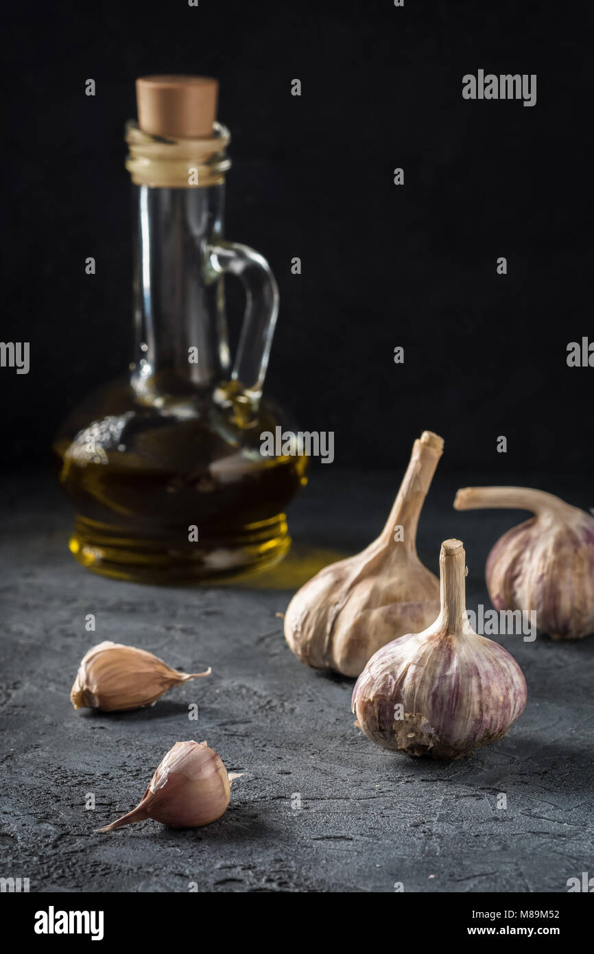 Garlic fresh herbs Essential vegetable olive oil Food Concept Idea ...
