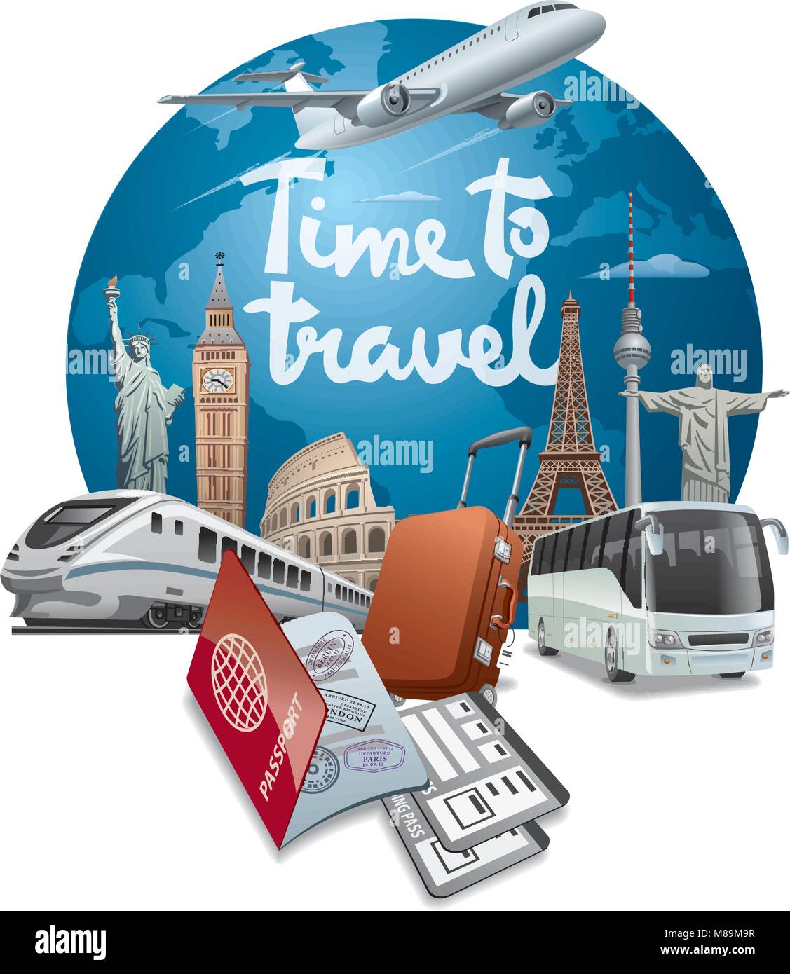 concept illustration of travel and journey around the world with ...