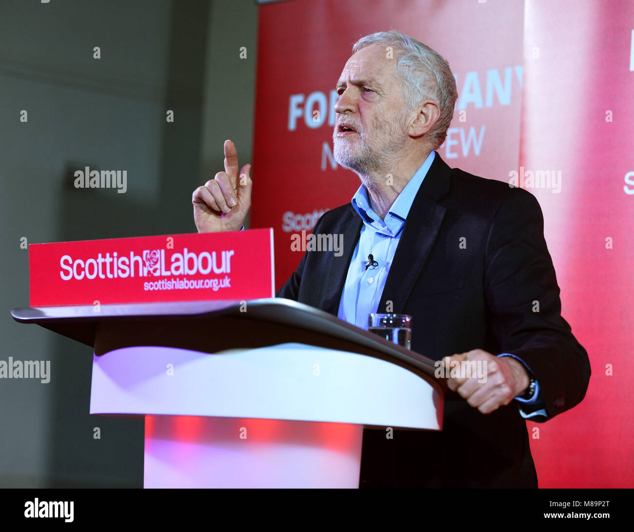 Labour leader Jeremy Corbyn and Richard Leonard speak at a campaign ...