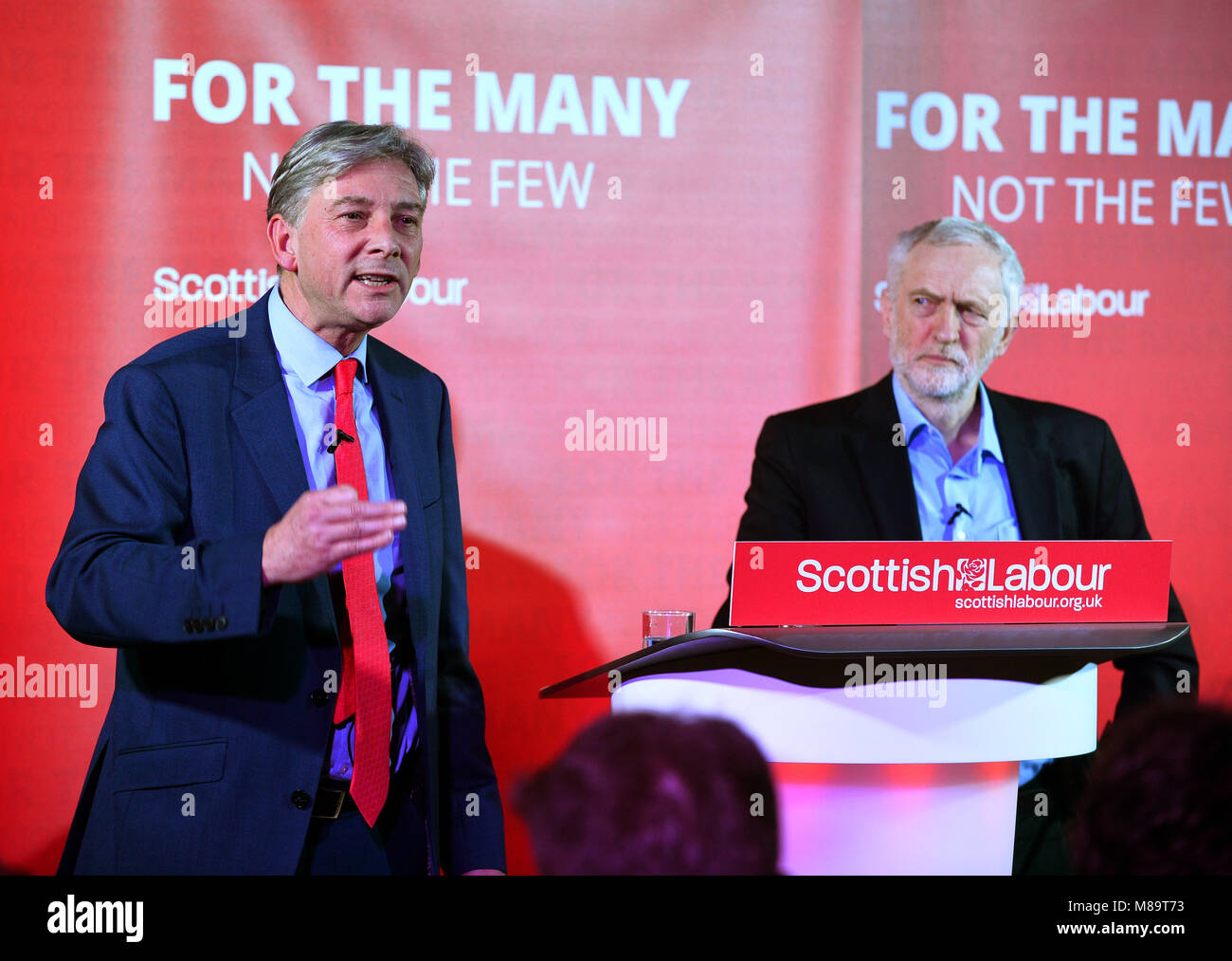 Labour leader Jeremy Corbyn and Richard Leonard speak at a campaign ...