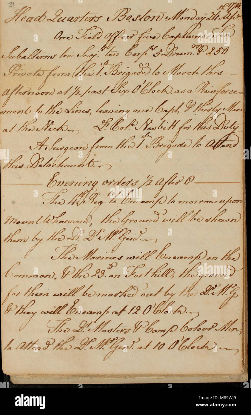 General orders for British regiments encamped at Boston (manuscript ...