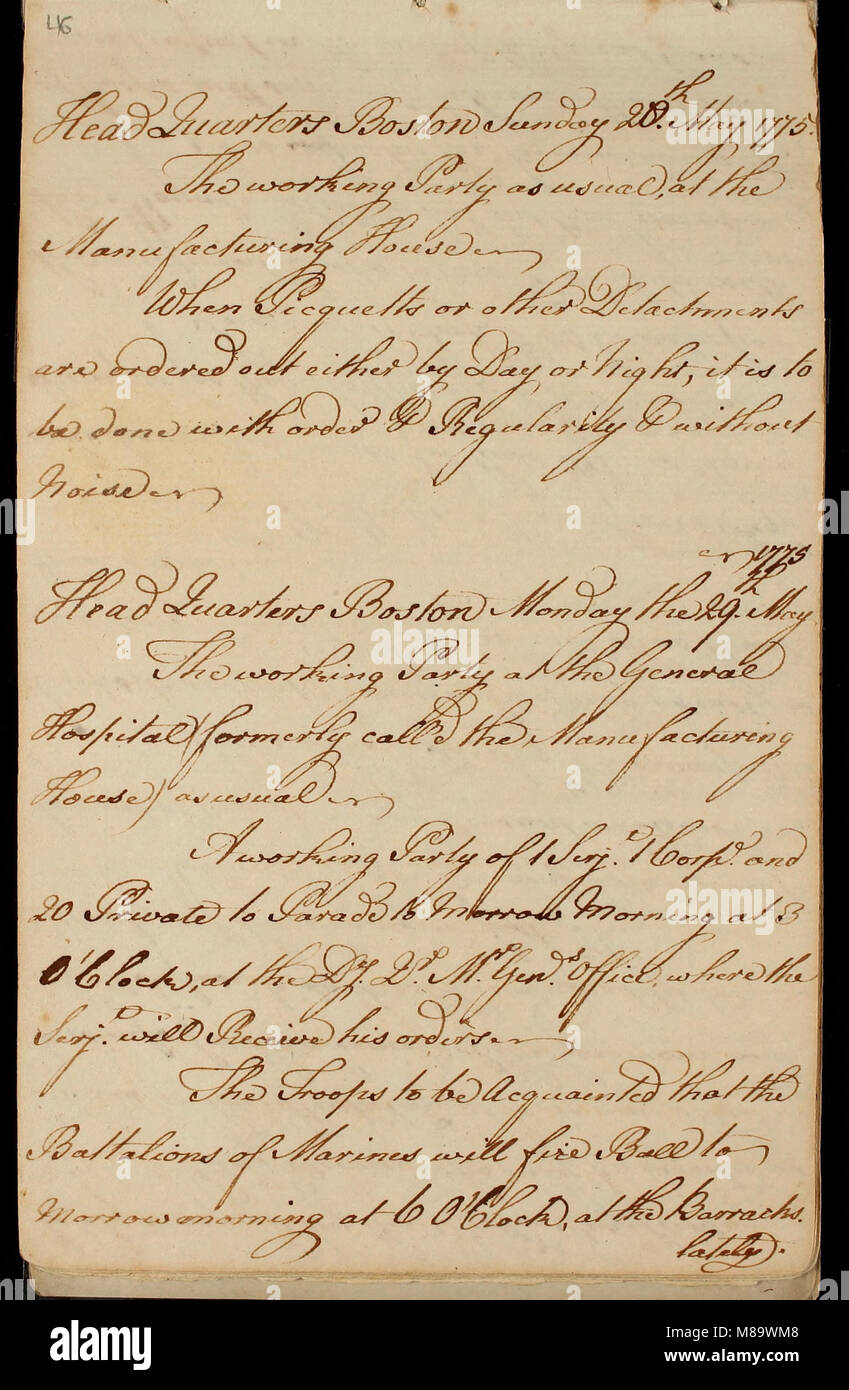 This manuscript, dated 1774, contains general orders issued to British ...
