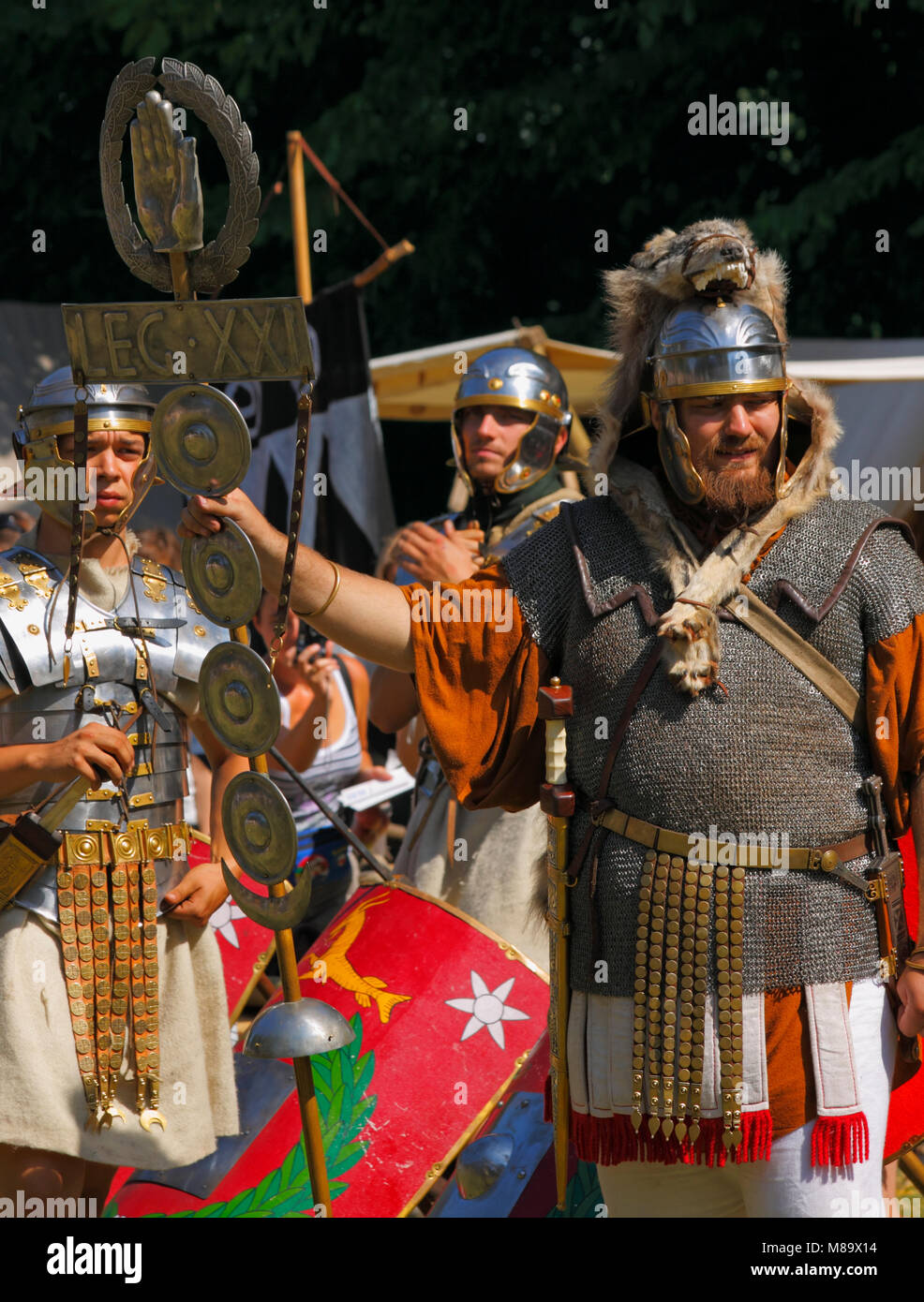 Roman soldiers from Legio XXI Rapax reconstruction group. Archeological ...