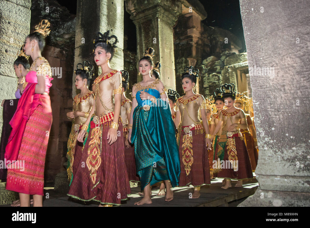 traditional dress Khmer dance girls at the Khmer Temple Ruins at the ...