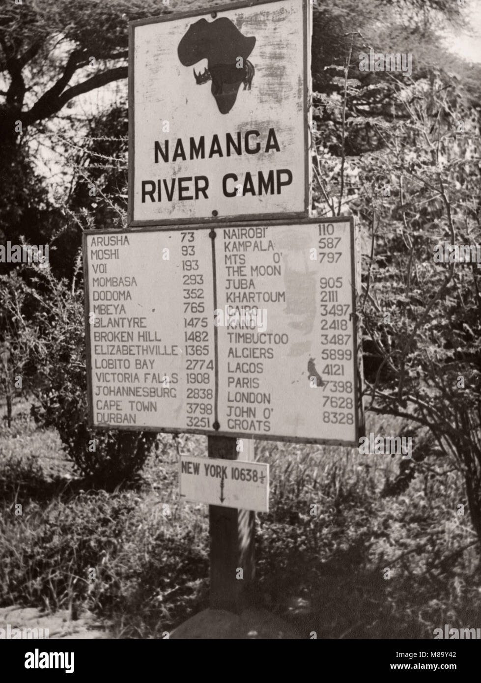 1940s East Africa - Namanga River camp road sign Stock Photo - Alamy