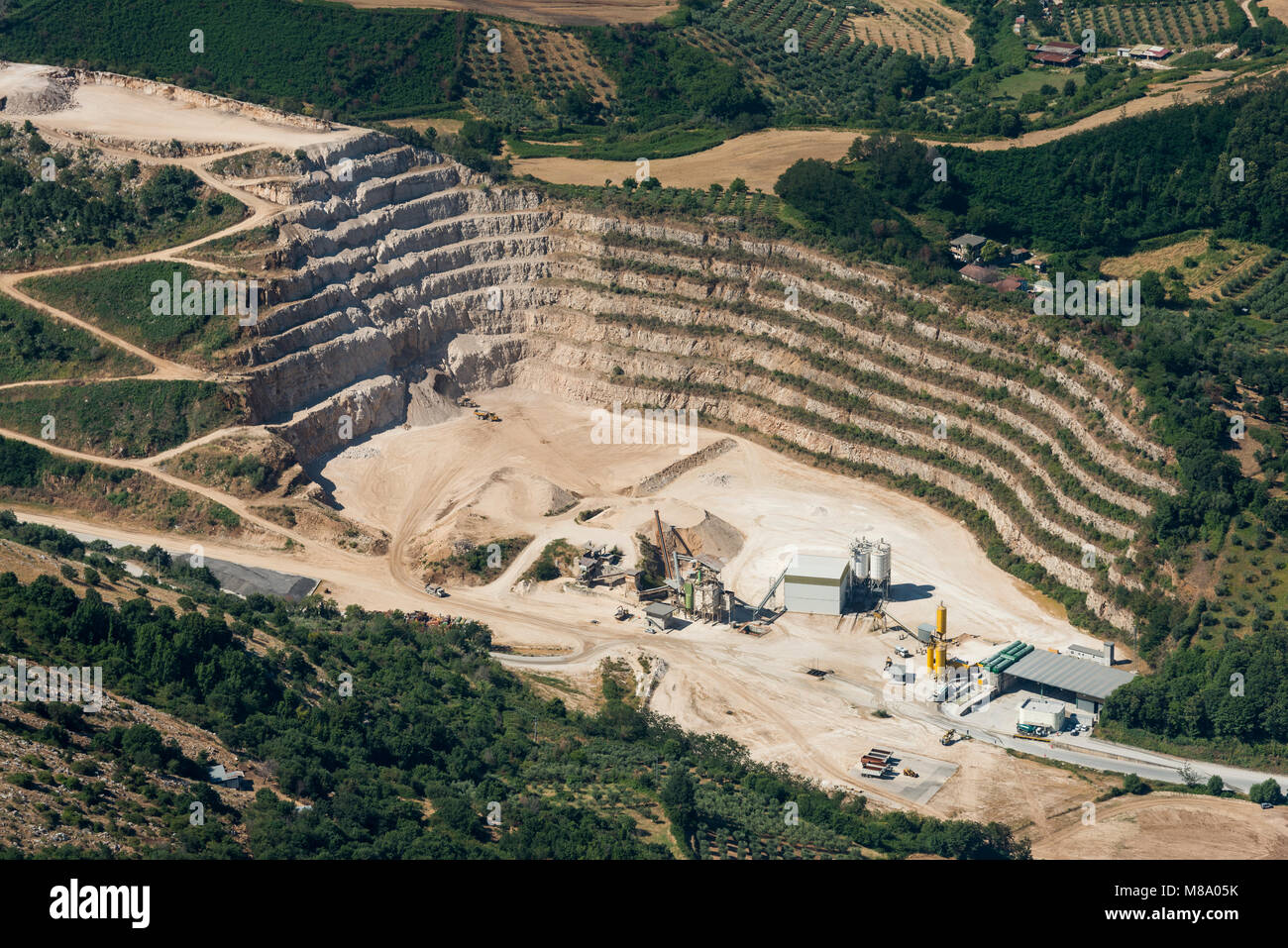Aerial image of mining industry near the village of Artena; Italy Stock ...