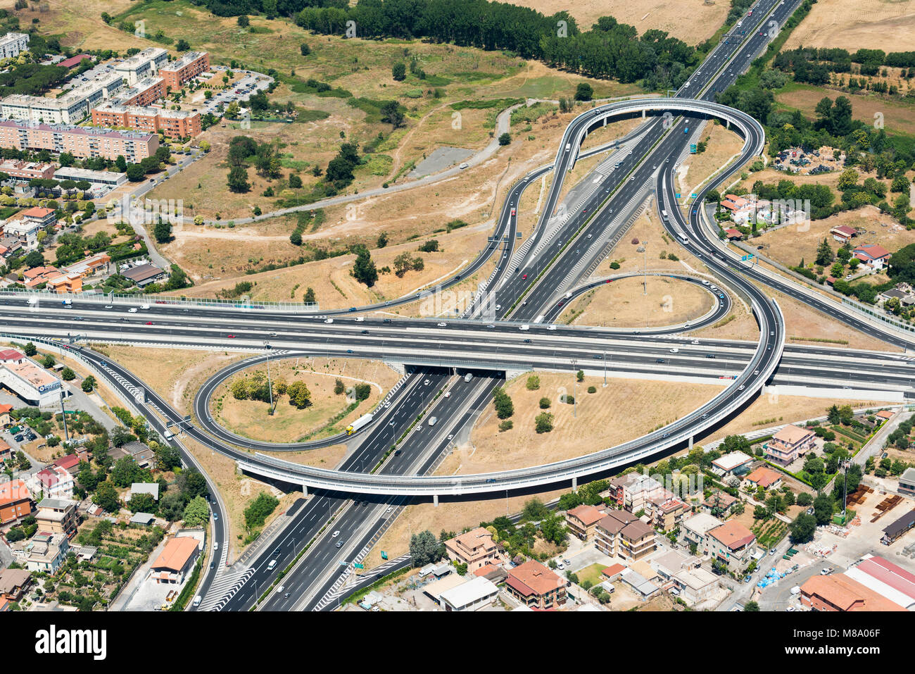 Aerial image of highway crossing at the city of Rome Roma, intersection ...