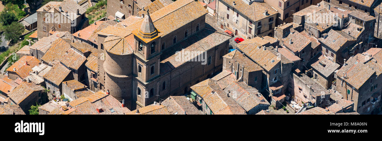 Aerial panorama image of the church and old part of Capranica town in ...