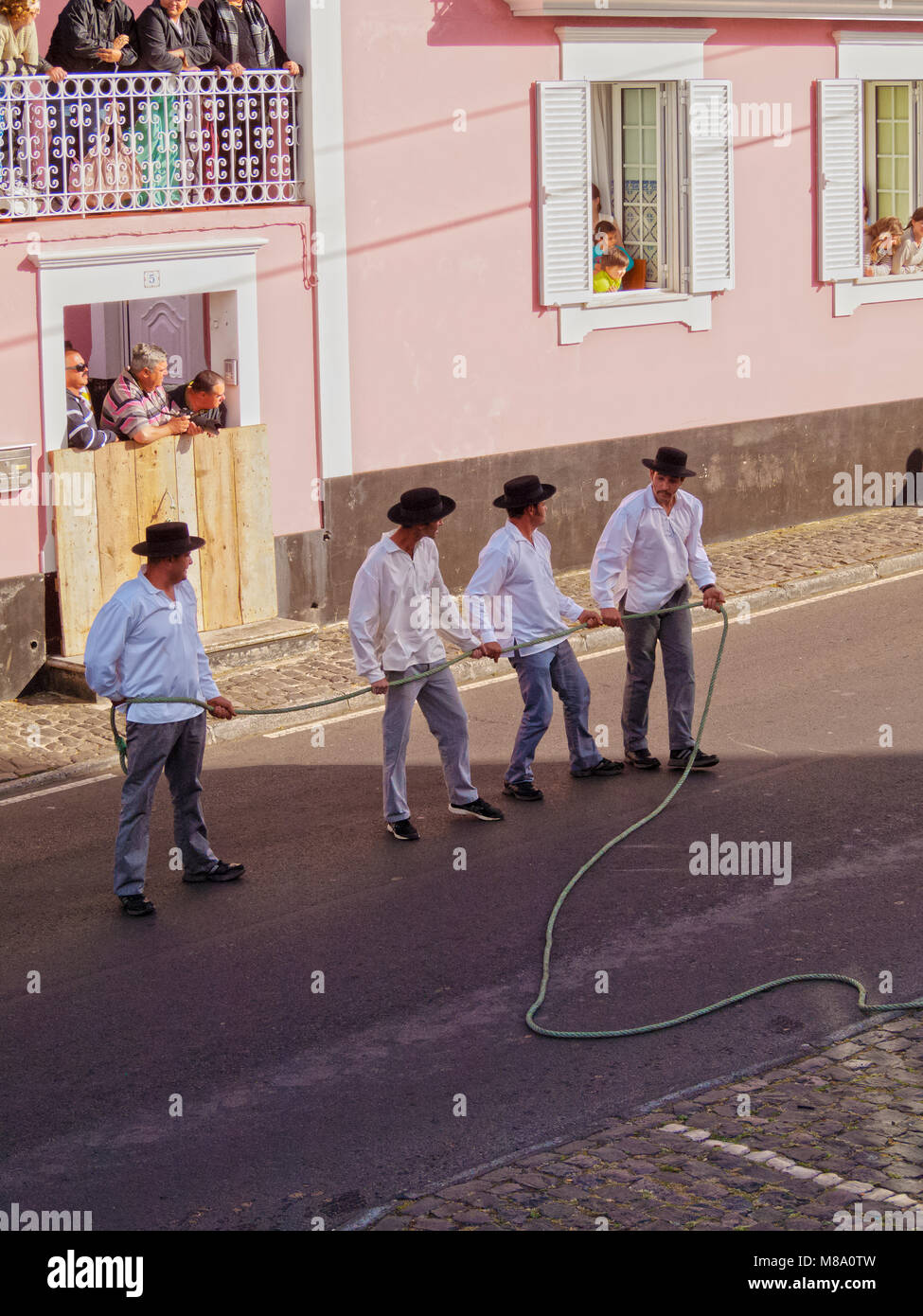 Tourada a corda, bullfighting on a rope, Sao Mateus da Calheta ...