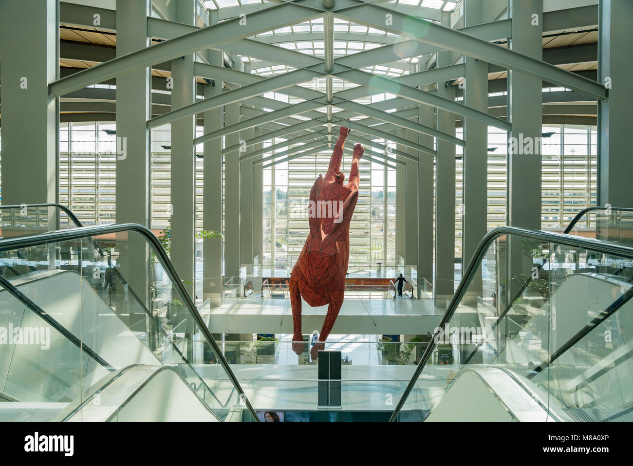 Sacramento, FEB 20: Big red rabbit art hanging at the airport on FEB 20 ...