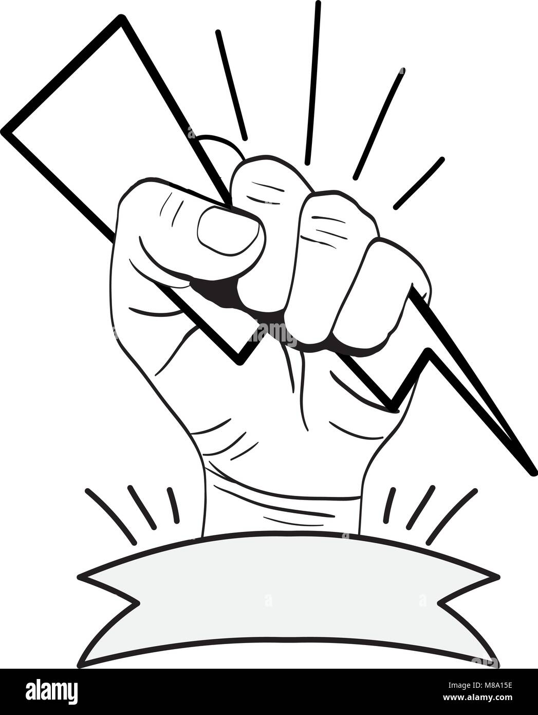 line person hand revolution with ray and ribbon Stock Vector Image ...