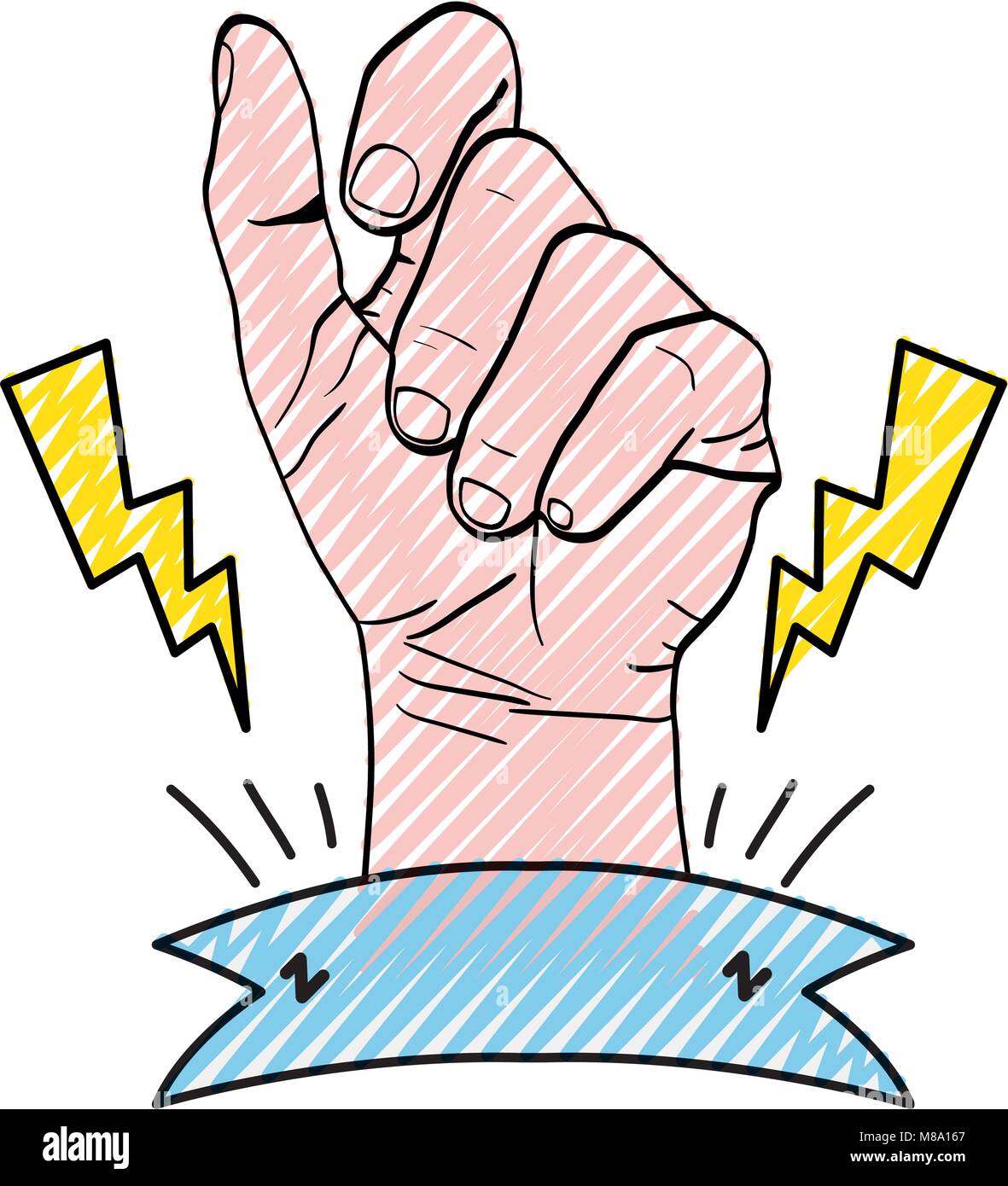 doodle person hand oppose with rays and ribbon Stock Vector Image & Art ...