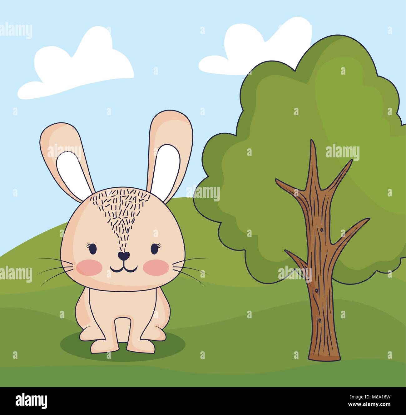 cute rabbit in a forest, colorful design. vector illustration Stock ...